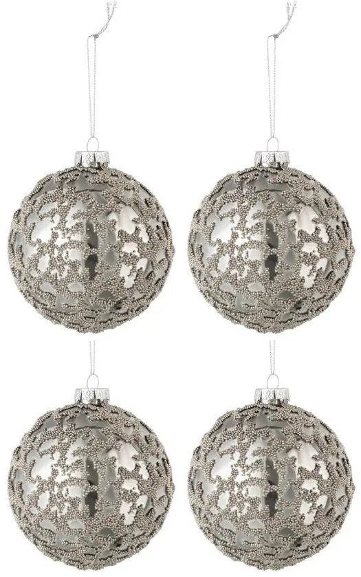 OnaDnes -20% Set čtyř stříbrných skleněných vánočních ozdob J-Line Spark 10,5 cm