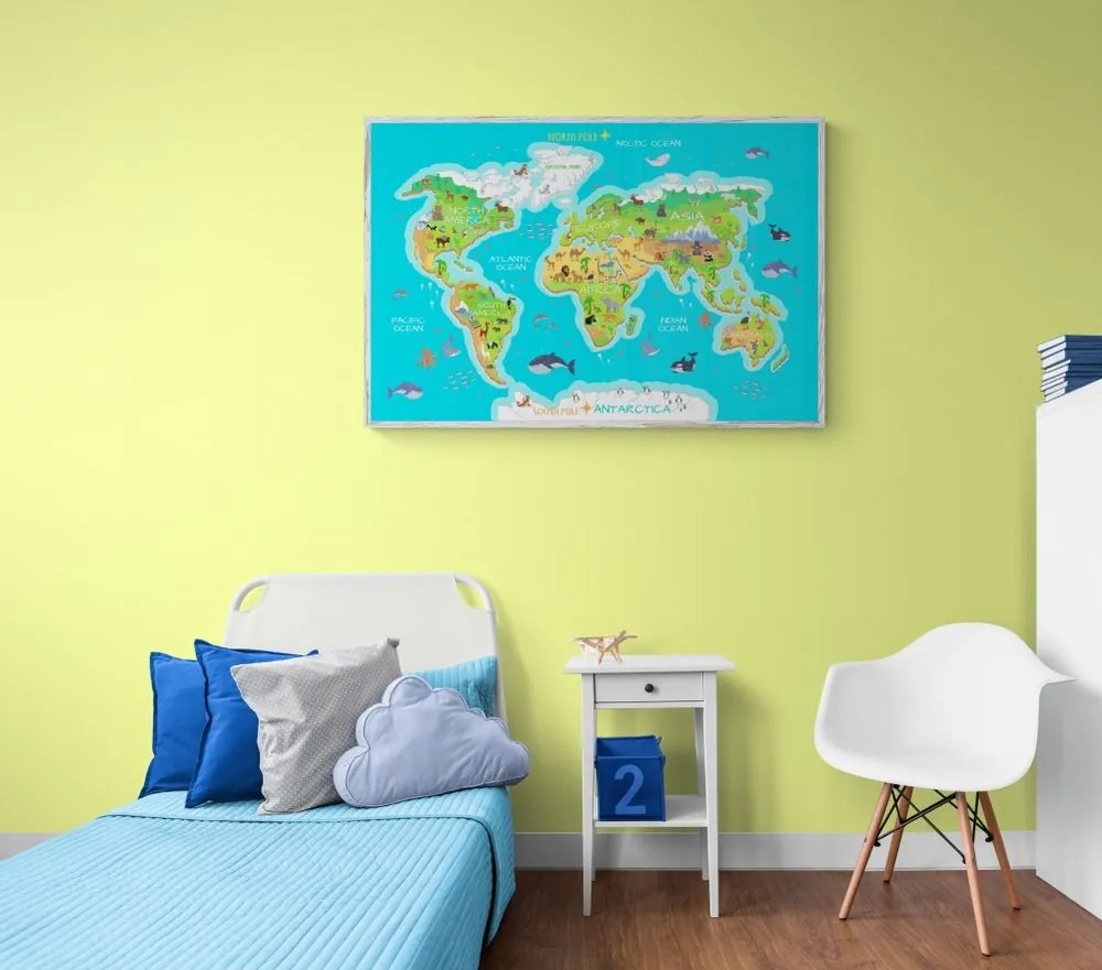 Obraz zeměpisná mapa světa pro děti - 120x80 cm