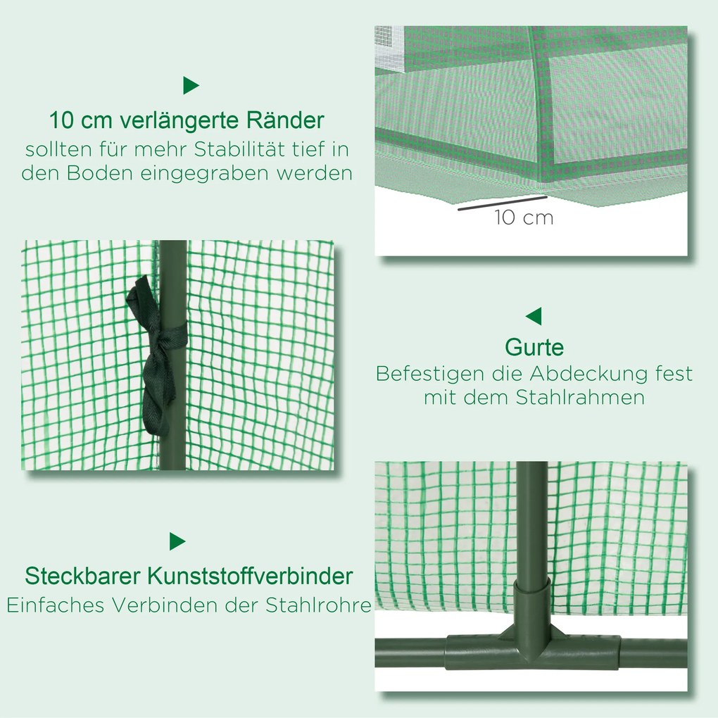 Fóliový skleník Outsunny mini tunelový skleník 300x80x45cm s PE fólií odolnou proti UV záření a oknem ze síťoviny v zelené barvě pro pěstování rostlin