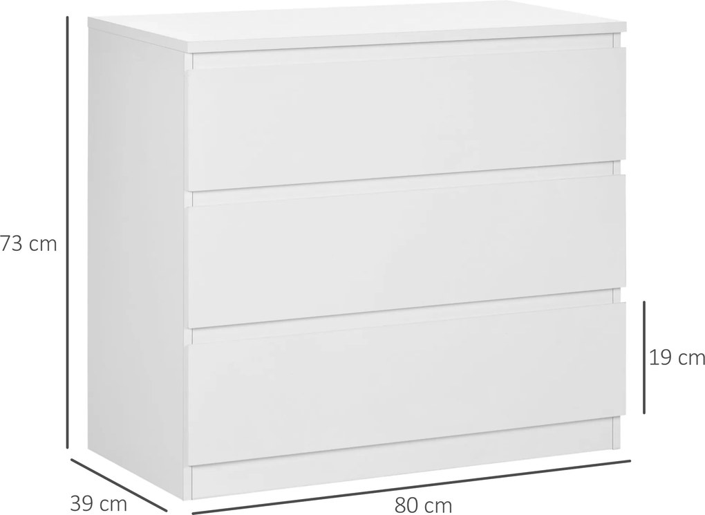 HOMCOM Komoda se 3 zásuvkami - Moderní design s měkkým zavíráním pro ložnici a obývací pokoj - 60 x 38 x 100 cm, bílá