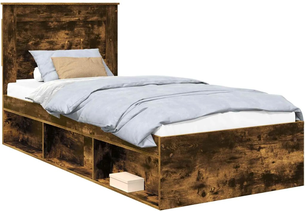 Rám postele s čelo Kouřový dub 75 x 190 cm Masivní borové dřevo 3410148