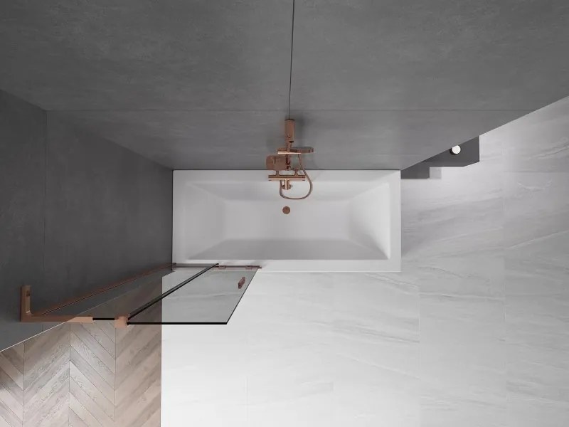 Mexen Velar L, 2-křídlová posuvná vanová zástěna 75 x 150 cm, 8mm šedé sklo, růžové zlato, 896-075-003-41-60