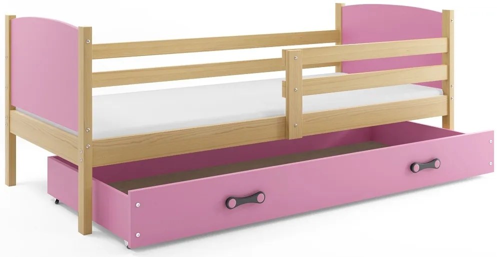 b2b1 BMS-group Dětská postel TAMI 1 90x200 cm, borovice/růžová Pěnová matrace