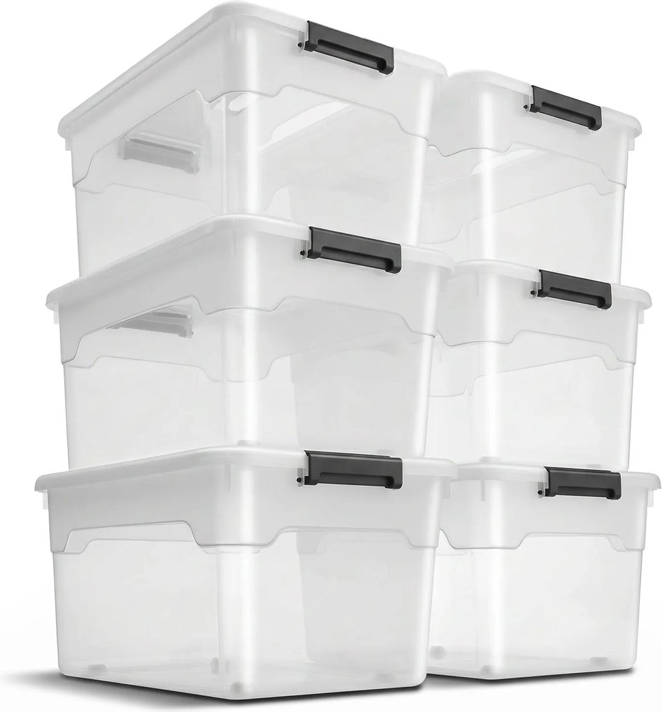 Juskys Plastové úložné boxy s víkem Velikost sady: 6 ks, Objem: 45 L