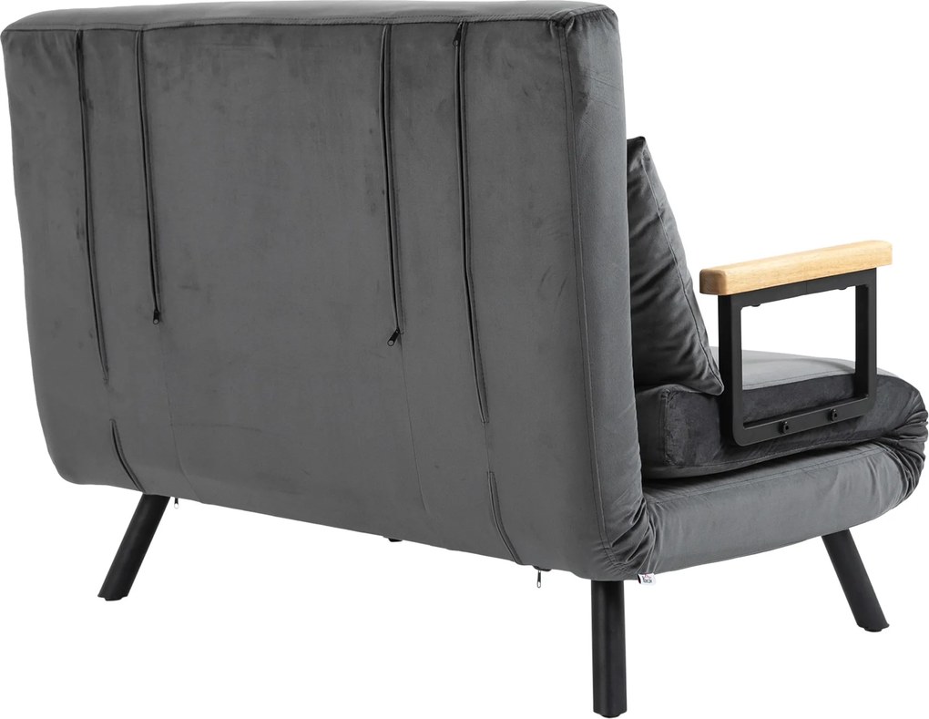 HOMCOM Rozkládací pohovka s podnožkou Gauč s funkcí spaní Rozkládací pohovka se sametovými opěrnými polštáři Tmavě šedá 102 x 73 x 81 cm