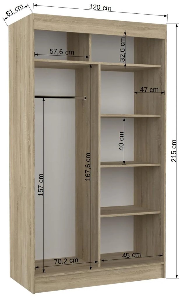 Šatní skříň s posuvnými dveřmi Balton - 120 cm Barva: Bílá