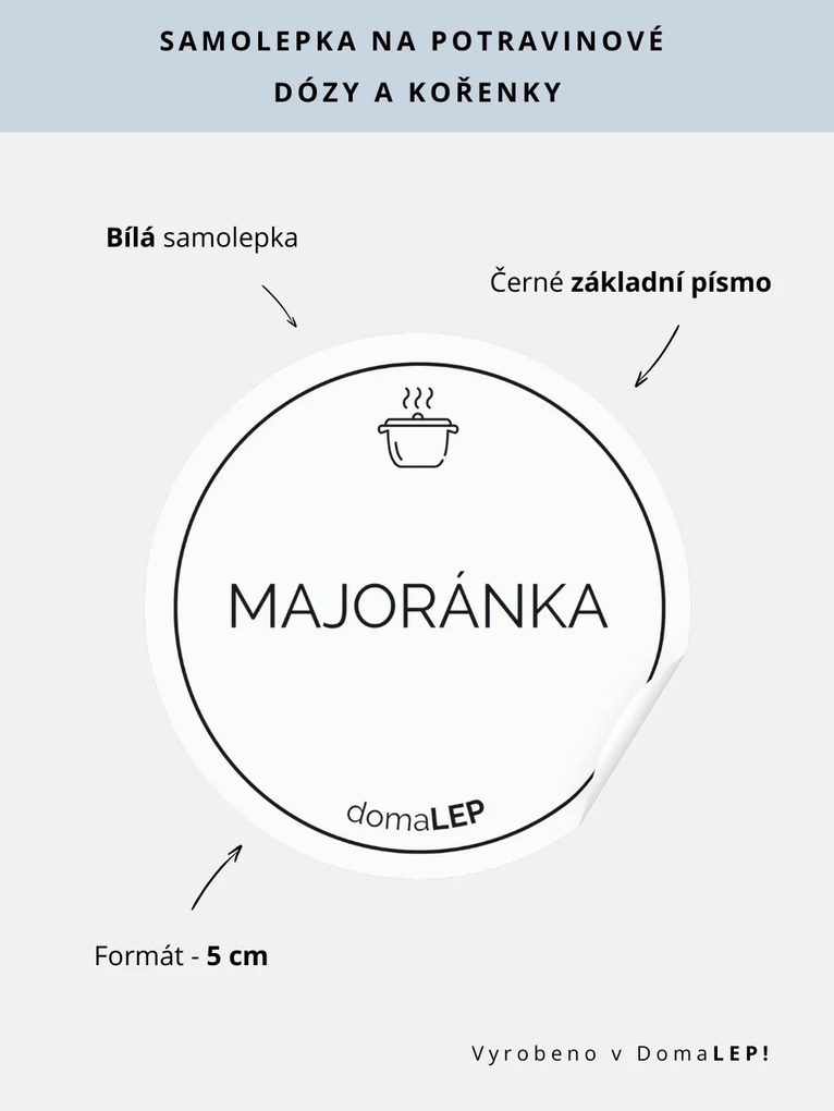 Samolepka na kořenky MAJORÁNKA bílá 5 cm základní písmo