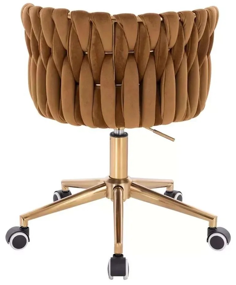 LuxuryForm DESIGN Otočná židle LYON VELUR na zlaté podstavě s kolečky - medová