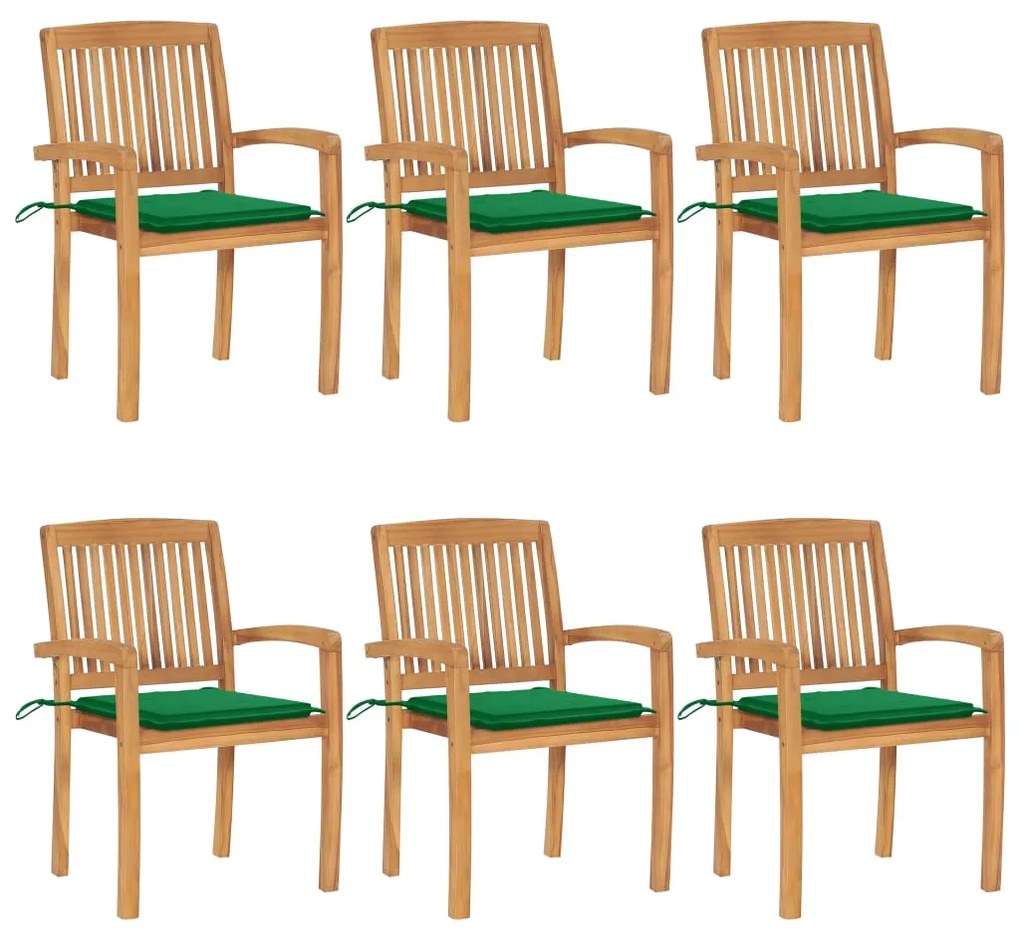 Stohovatelné zahradní židle s poduškami 6 ks masivní teak 3073230