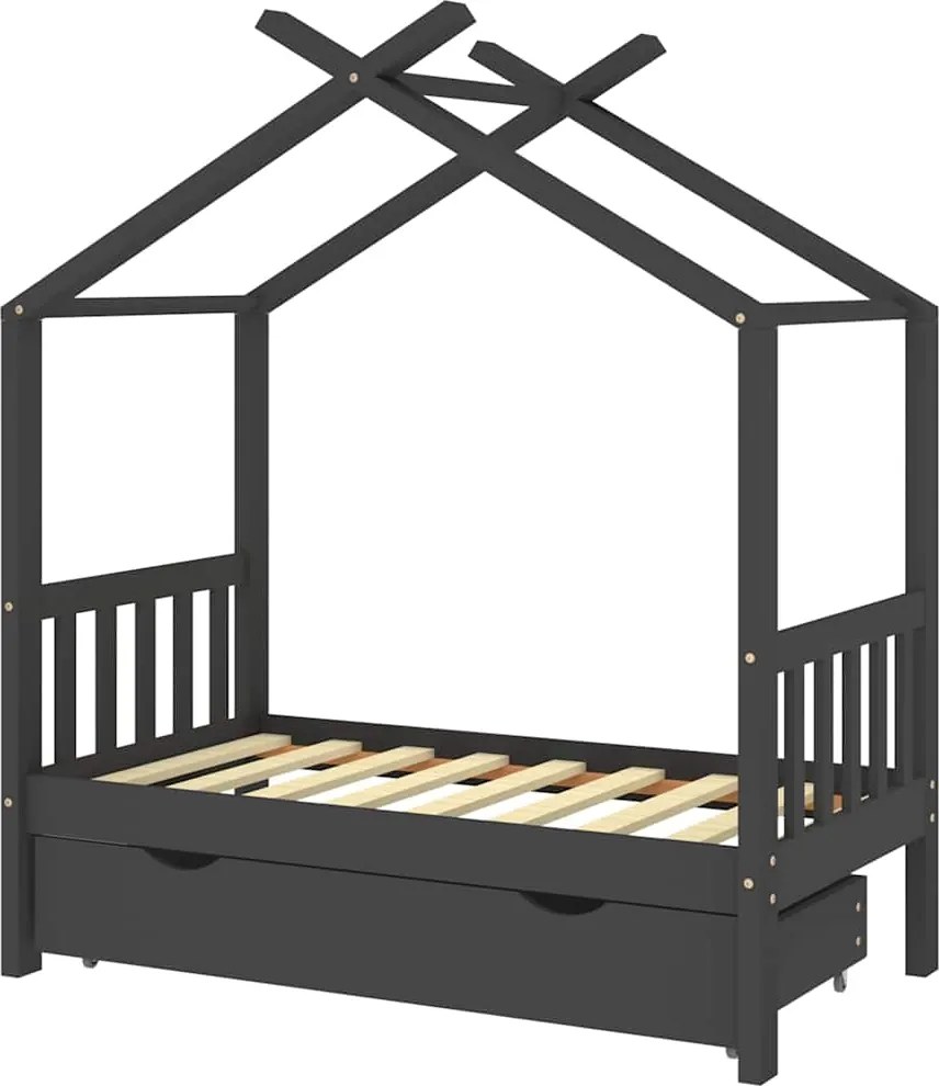 Rám dětské postele se zásuvkou tmavě šedý borovice 70 x 140 cm 322151