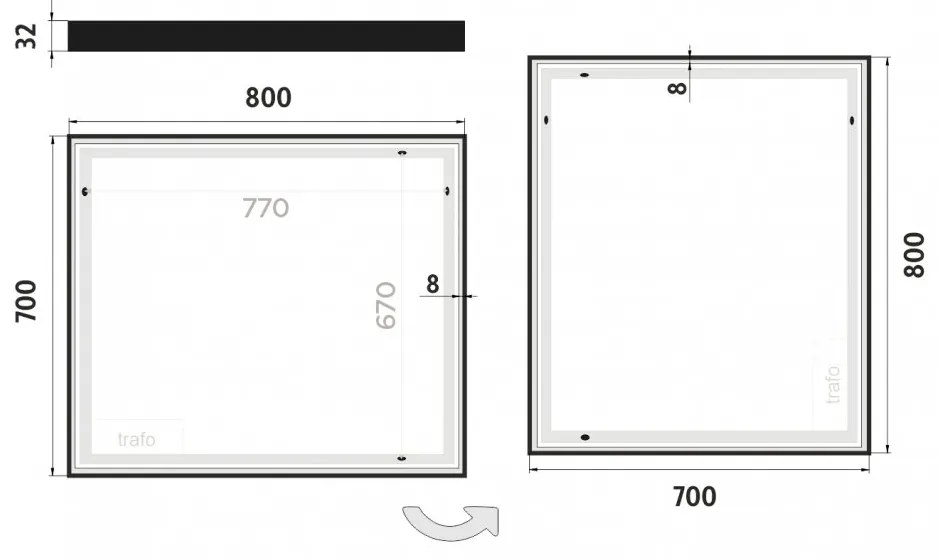 Nimco Černé LED zrcadlo 800x700 ZPC 13003-90