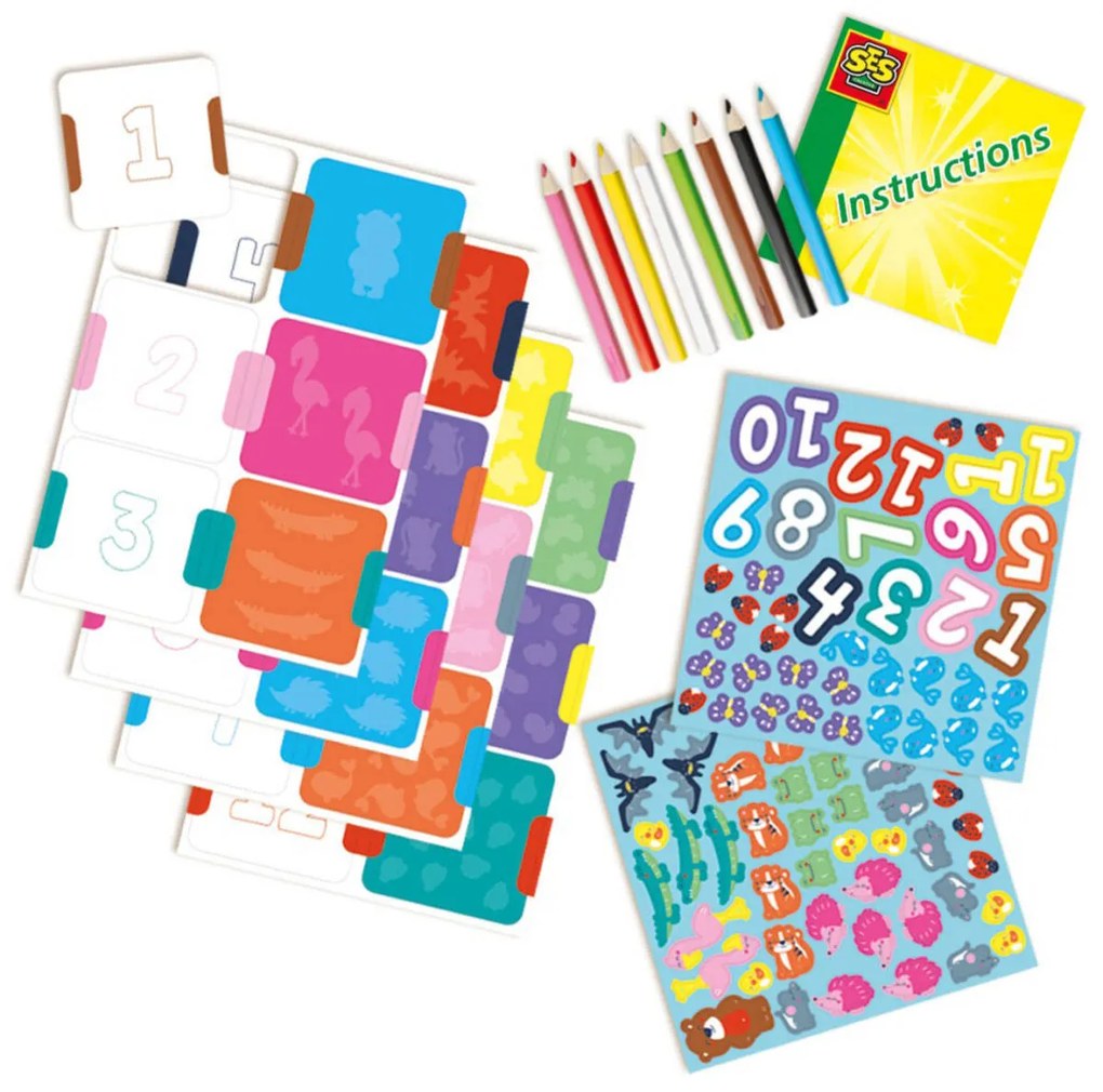 SES CREATIVE Nauč se počítat zvířátka kreativní set s pastelkami 14639