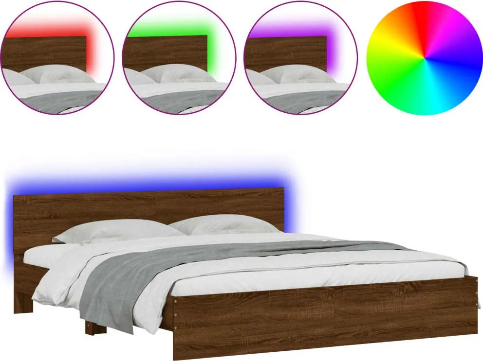 vidaXL Rám postele s čelem a LED osvětlením 180 x 200 cm [3207594] Barva: hnědý dub