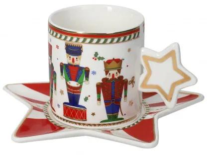 Vánoční sada 2 šálků s podšálkami ve tvaru hvězdy Lo Schiaccianoci BRANDANI