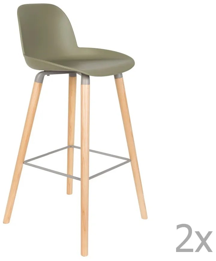 Sada 2 zelených barových židlí Zuiver Albert Kuip, výška sedu 75 cm