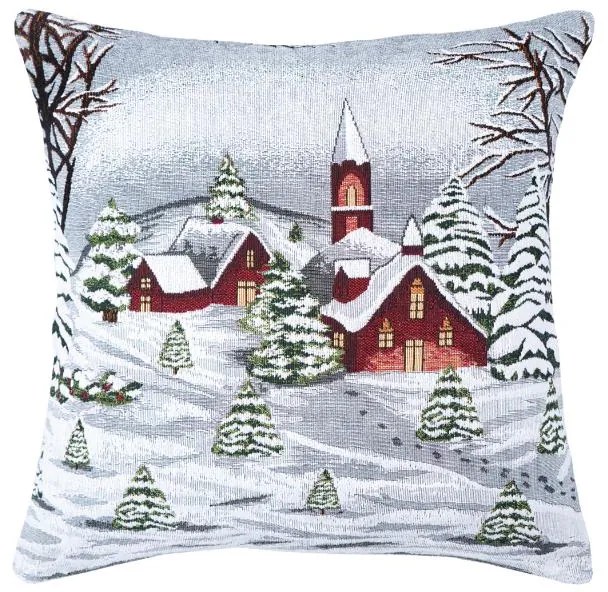 SCANquilt povlak MOTIV polární vesnička bíločervená 45 x 45 cm