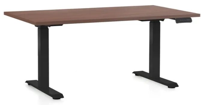 Výškově nastavitelný stůl OfficeTech D, 120 x 80 cm, černá podnož, ořech