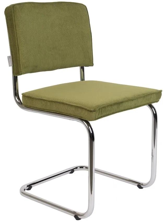 OnaDnes -20% Zelená manšestrová jídelní židle ZUIVER RIDGE RIB s lesklým rámem
