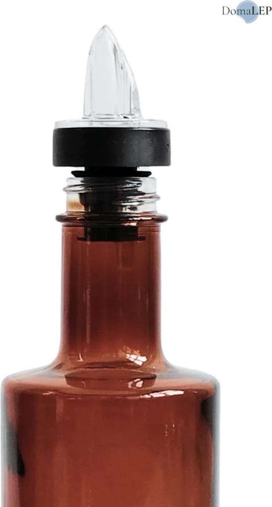 Skleněná láhev na olej 200 ml hnědá s čirou nálevkou VILO
