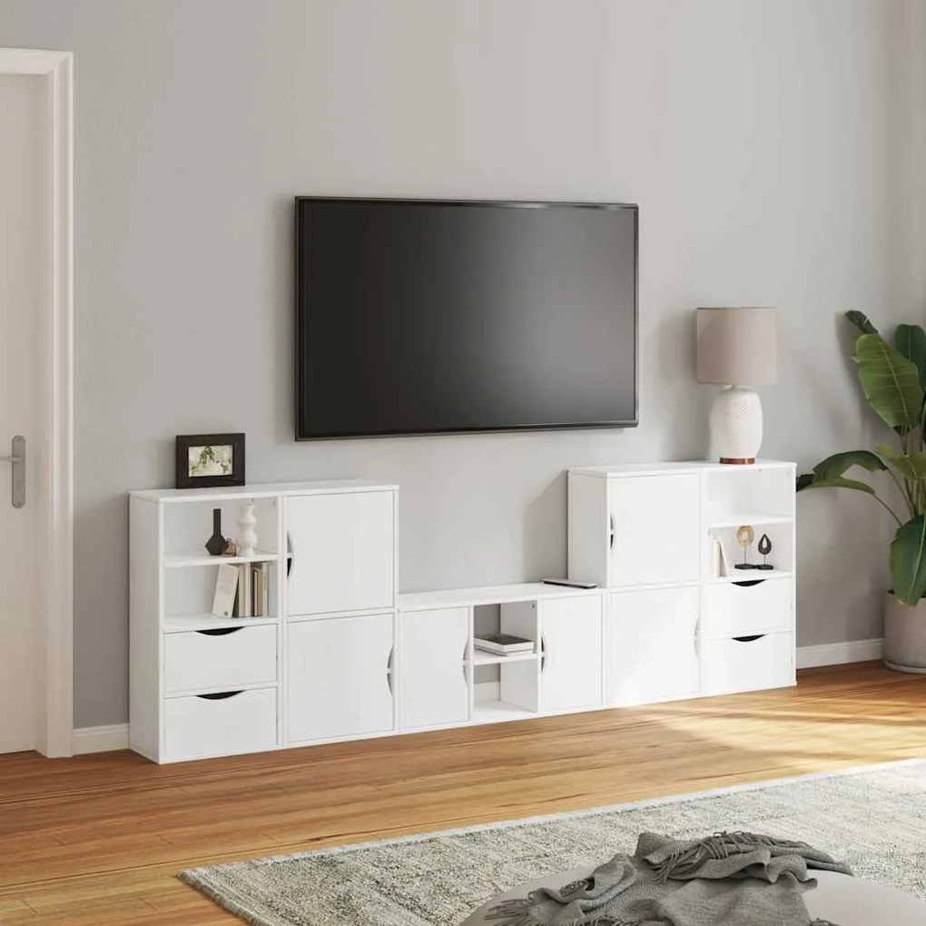 5 kusů TV skříněk s úložným prostorem bílá Borovicový masiv 3365375