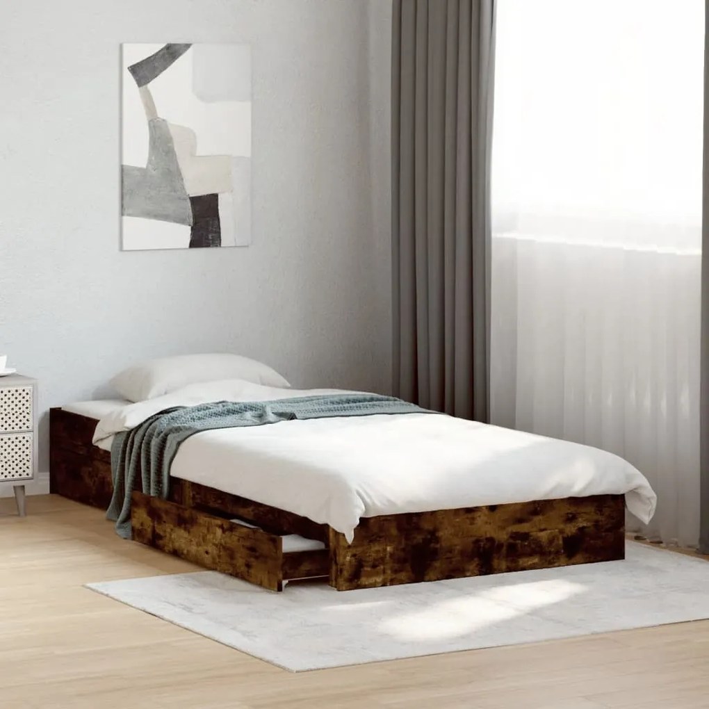 Rám postele se zásuvkami kouřový dub 90x190 cm kompozitní dřevo 3280710