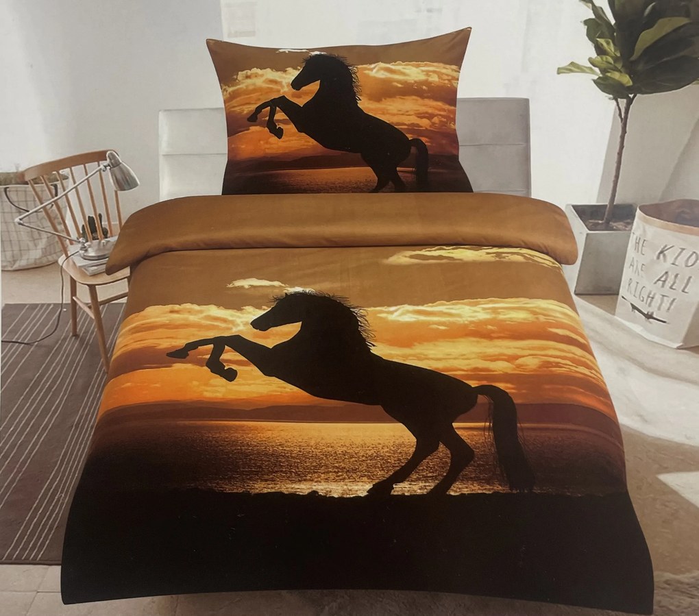 3D Povlečení polycotton Kůň TiaHome - 1x Polštář 90x70cm, 1x Přikrývka 140x200cm