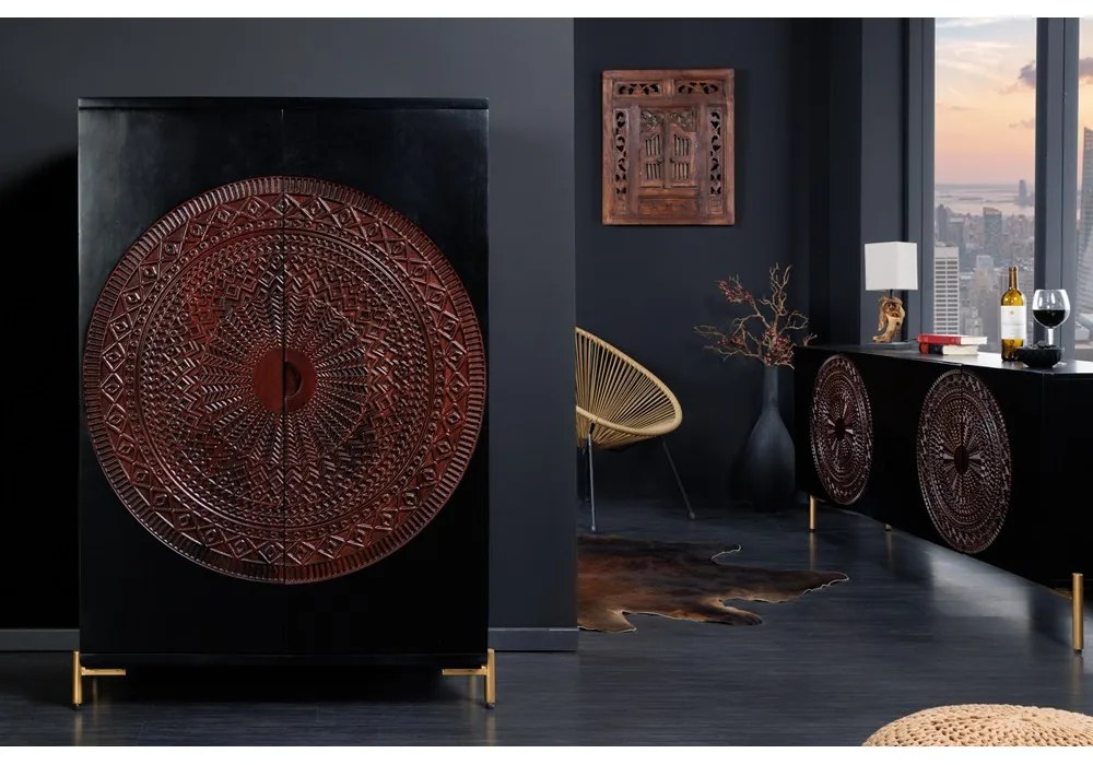 Massive home | Černá designová barová komoda Black Mandala 140cm