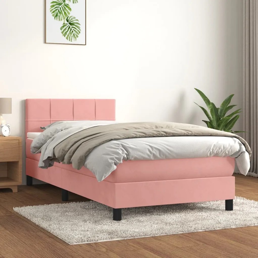 Box spring postel s matrací růžová 90x200 cm samet 3141286