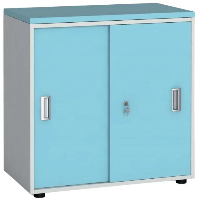 B2B Partner Kancelářská skříň se zasouvacími dveřmi PRIMO, 740 x 800 x 420 mm, bílá/azurová