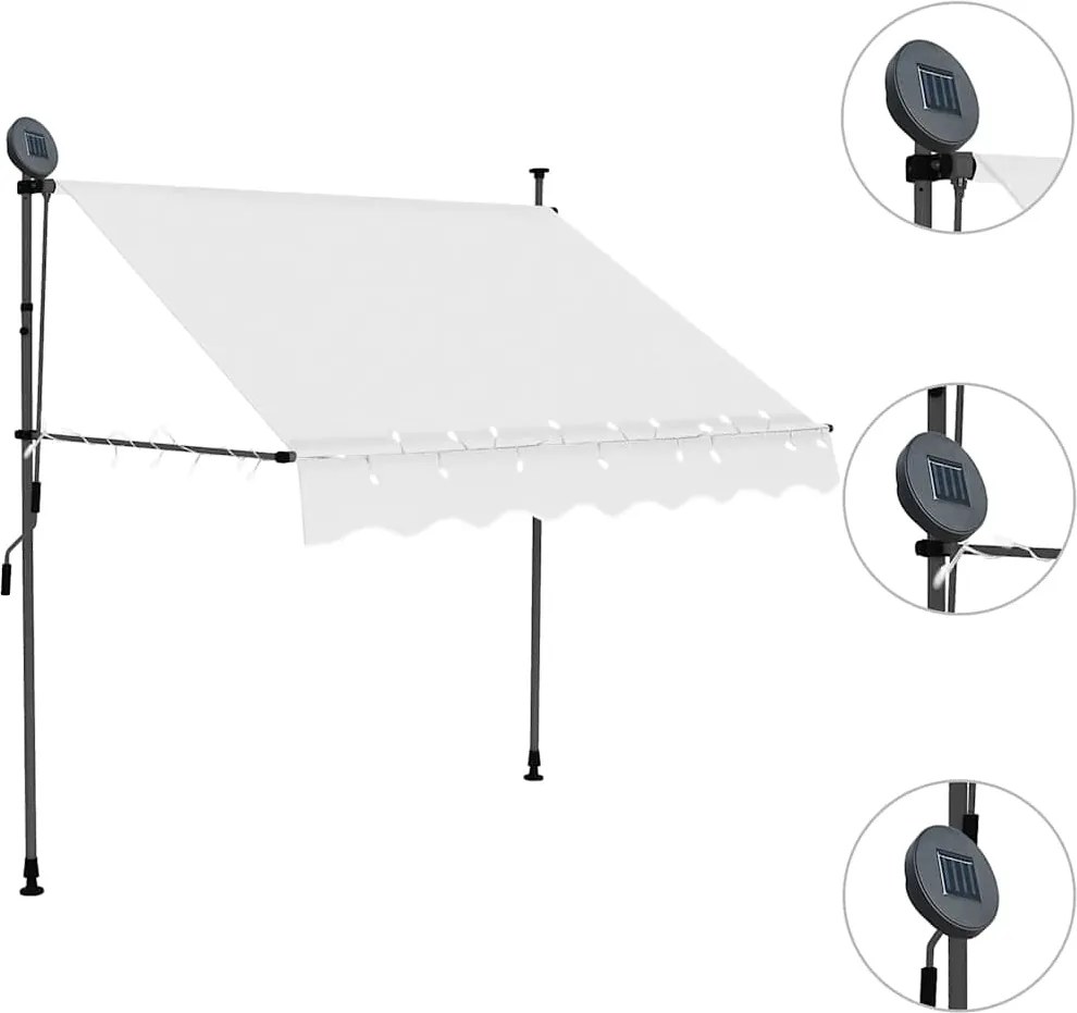 Ručně zatahovací markýza s LED světlem 150 cm krémová 145870
