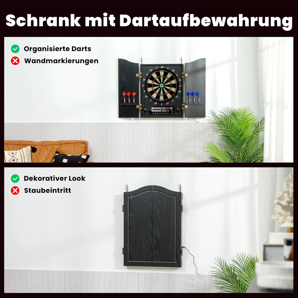 SPORTNOW Elektronický terč E Dartboard s dveřmi vzhled dřeva, LED displej, hlasové hlášení, 6 šipek, 24 náhradních hrotů