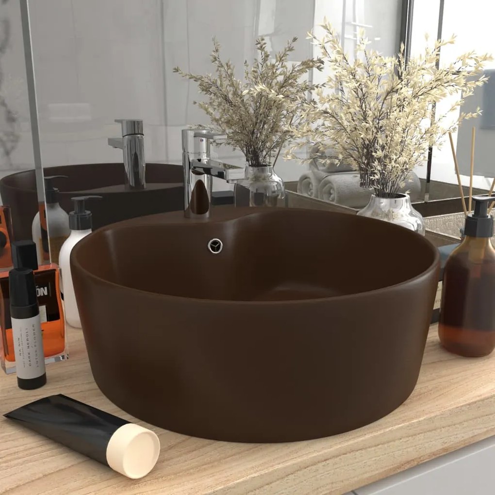 Luxusní umyvadlo přepad matné tmavě hnědé 36 x 13 cm keramické 147039
