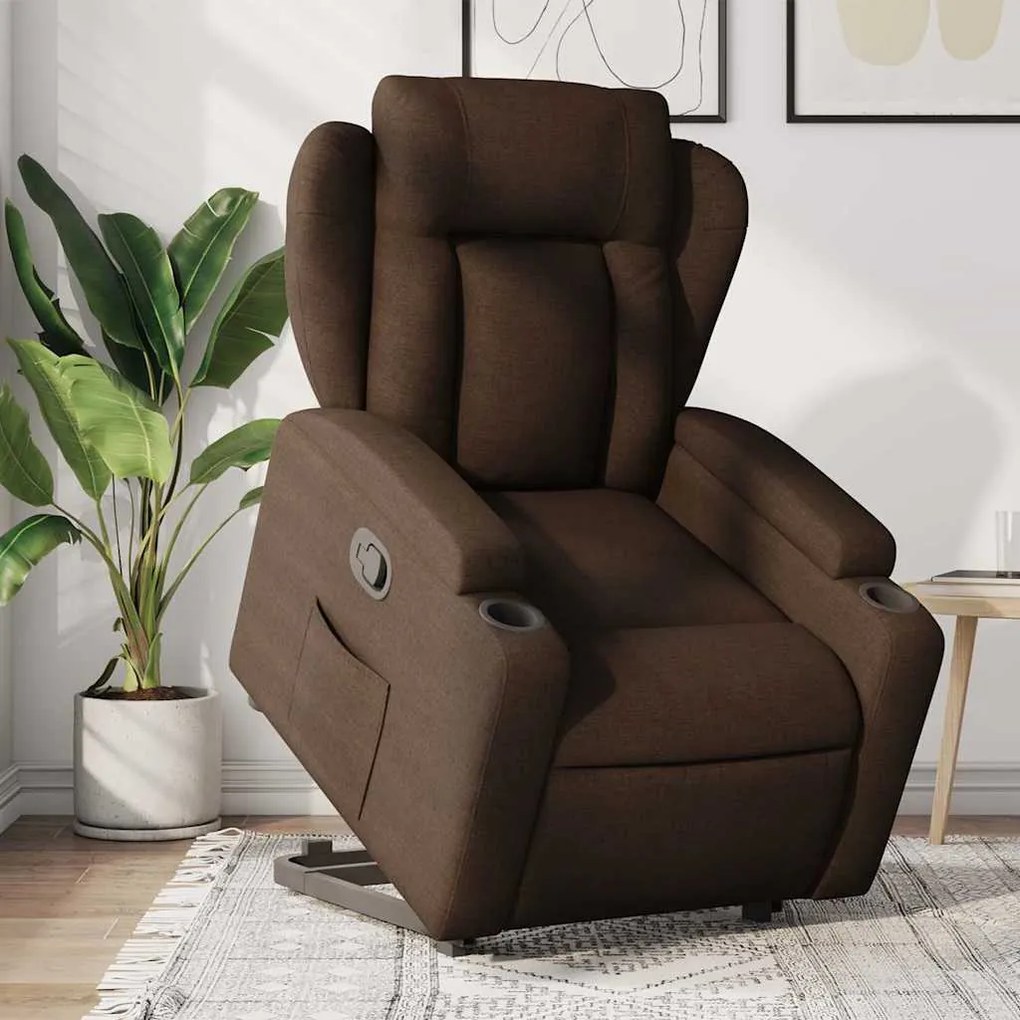 Zvedací polohovací křeslo hnědé textil 3204486