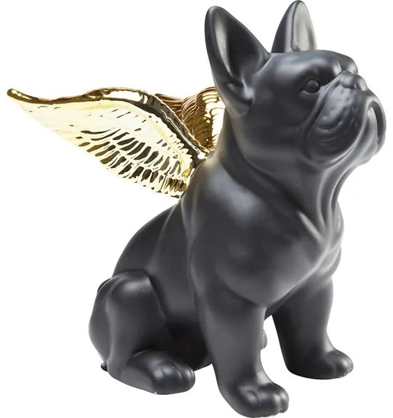 Dekorativní Figurka Sitting Angel Dog - zlatočerný