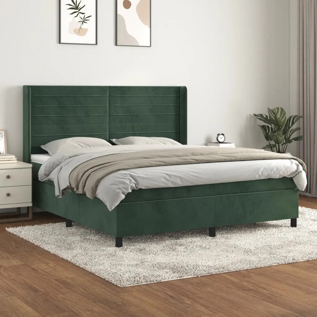 Box spring postel s matrací tmavě zelená 160x200 cm samet 3132750
