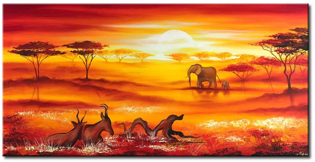 Obraz Motiv africký (1dílný) - zvířata savany při západu slunce