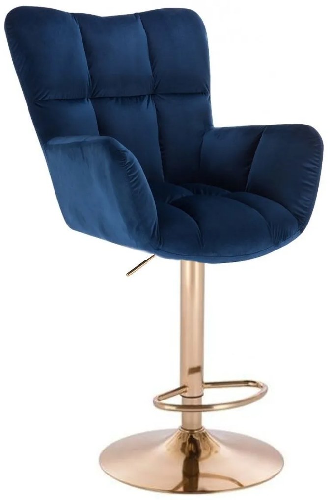 LuxuryForm DESIGN Barové křeslo AURORA VELUR na zlaté kulaté podstavě - modré