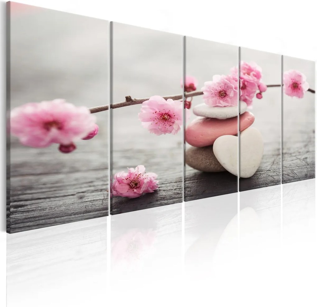 Pětidílný obraz třešňové květy + háčky a hřebíčky ZDARMA Velikost (šířka x výška): 150x60 cm