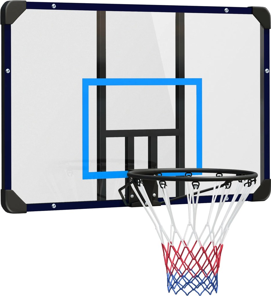 SPORTNOW Basketbalový Koš s Deskou, Venkovní Basketbalová Deska s Ø45 cm Ocelovým Rámy a Sítí, Montovaný na Zeď, Basketbalová Deska pro Děti, Teenager