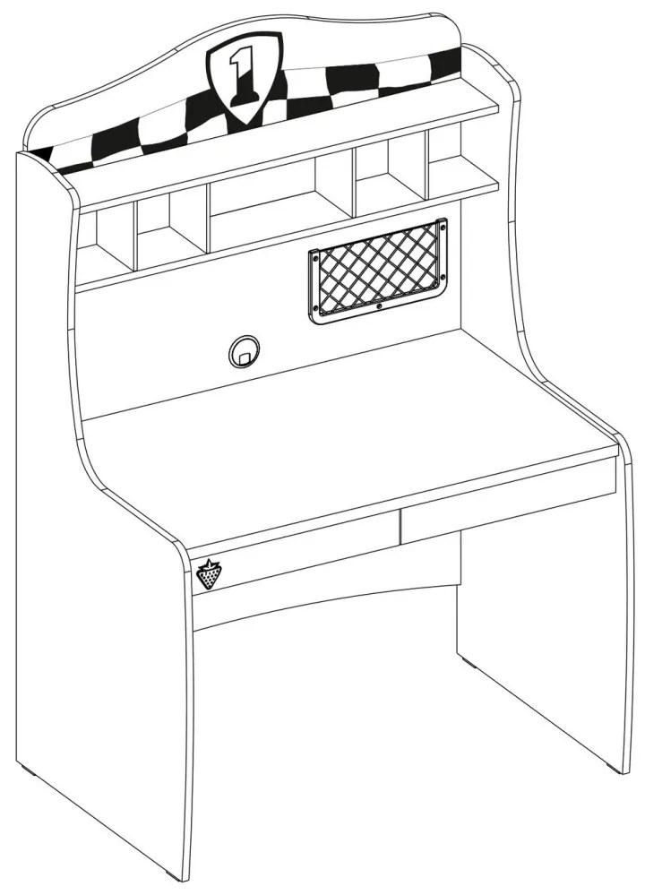 Psací stůl Fittipaldi - červená/šedá