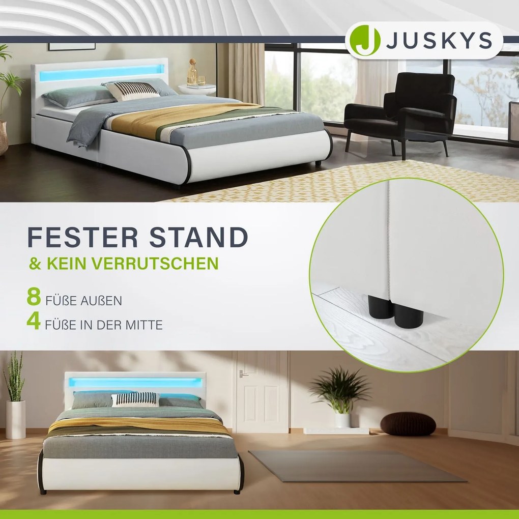 Juskys Čalouněná postel Sevilla s LED osvětlením Barva: tmavě šedá, Velikost: 140 × 200 cm