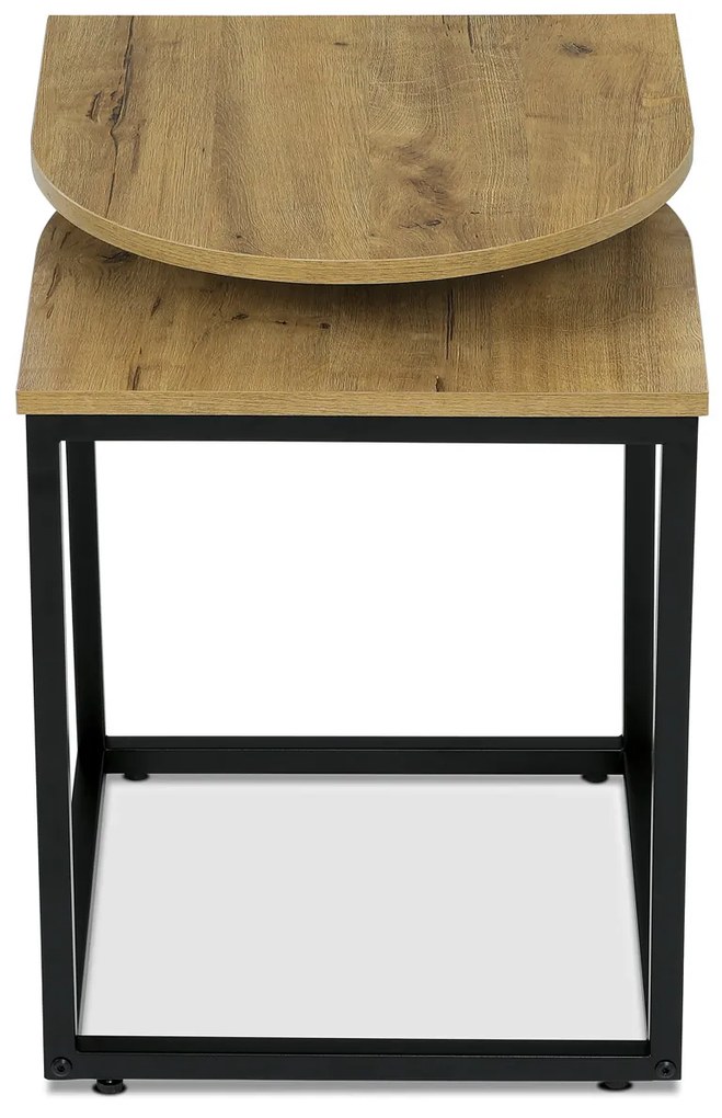 Stůl odkládací, MDF deska s dekorem divoký dub, černý kov.