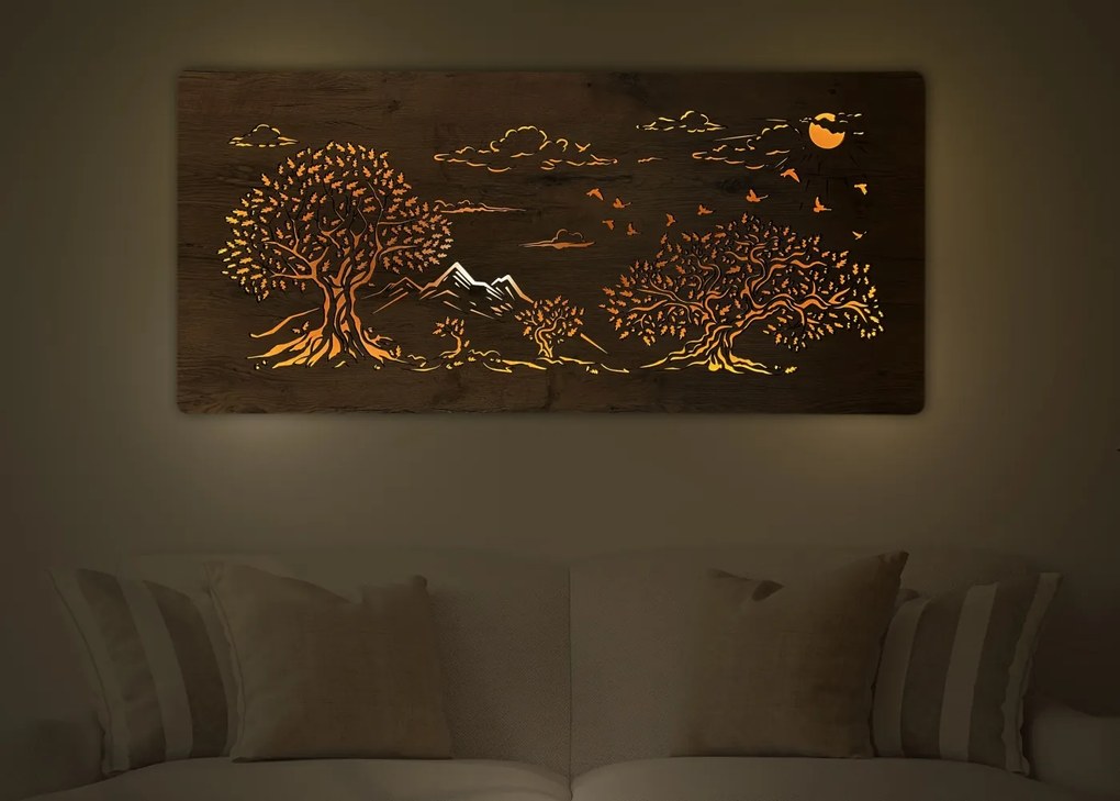 Li-Go "Čtyři duby" světelný obraz 230V 130x60cm provedení povrchu: bříza