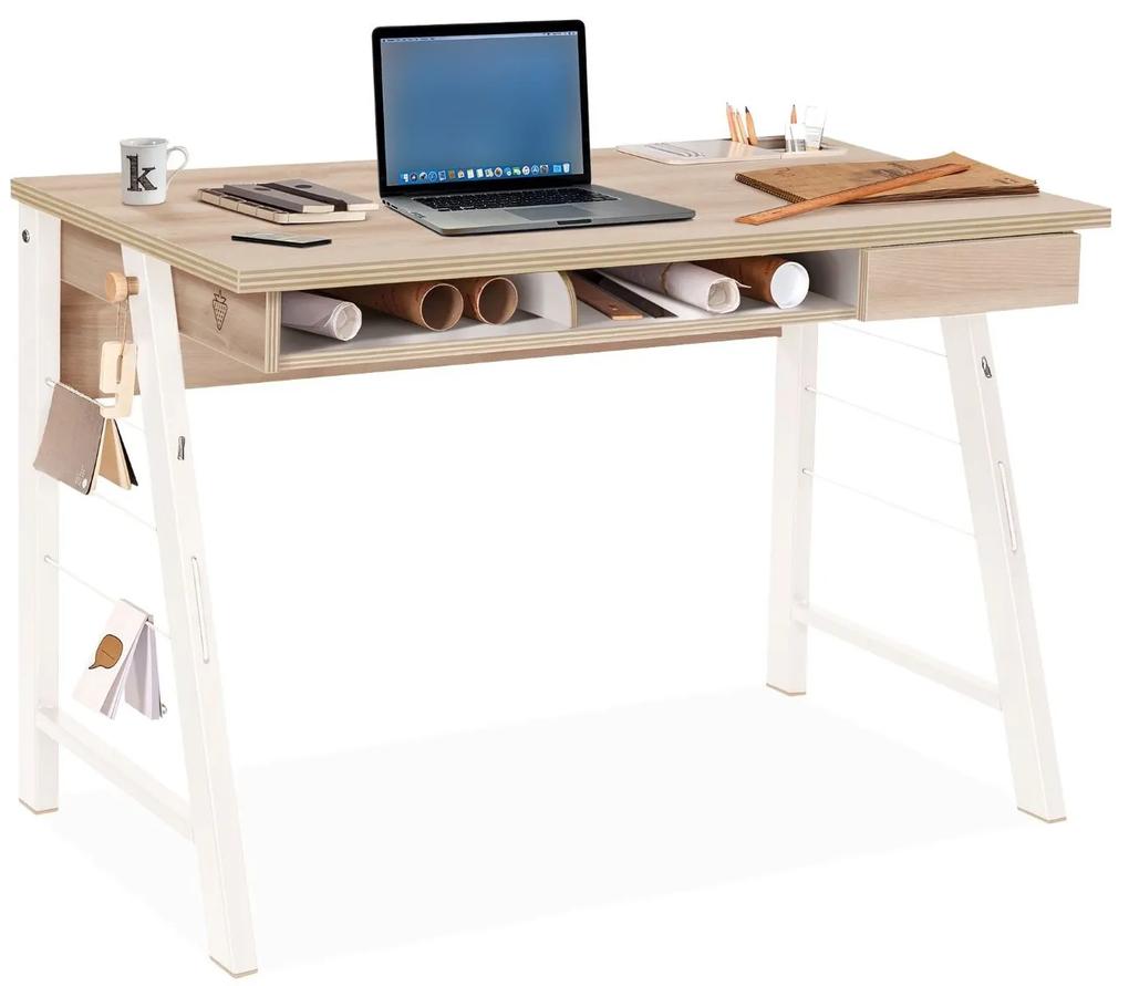 Malý studentský psací stůl Veronica - dub světlý/bílá
