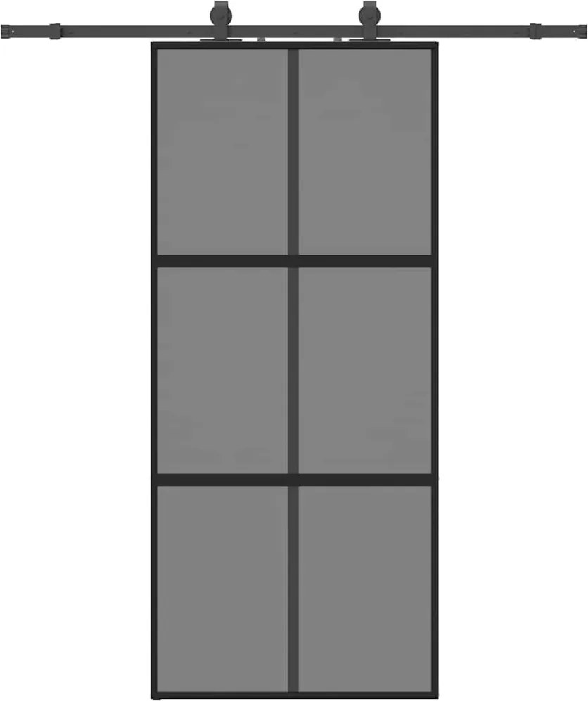 Posuvné dveře se sadou kování černé 90x205 cm Tvrzené sklo 3375827