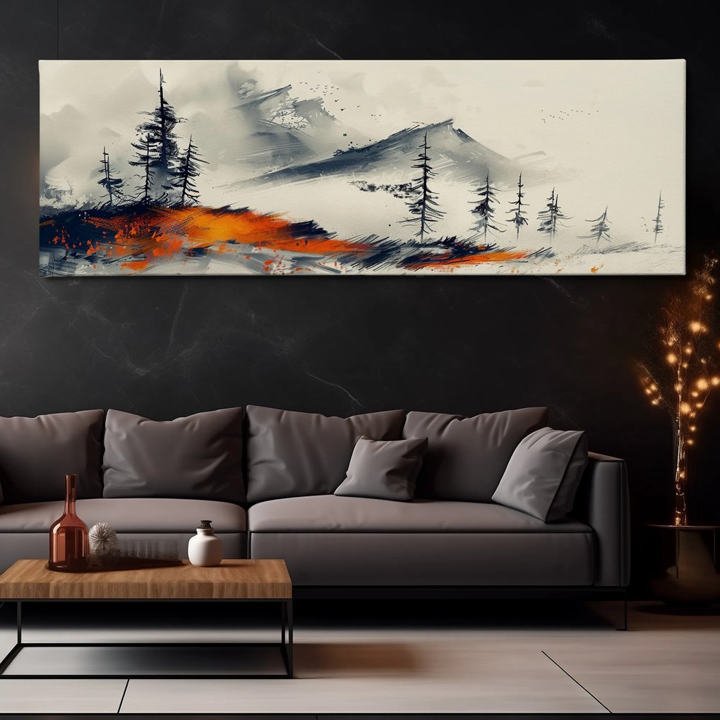 Obraz na plátně - Za opuštěnými mlžnými horami FeelHappy.cz Velikost obrazu: 180 x 60 cm