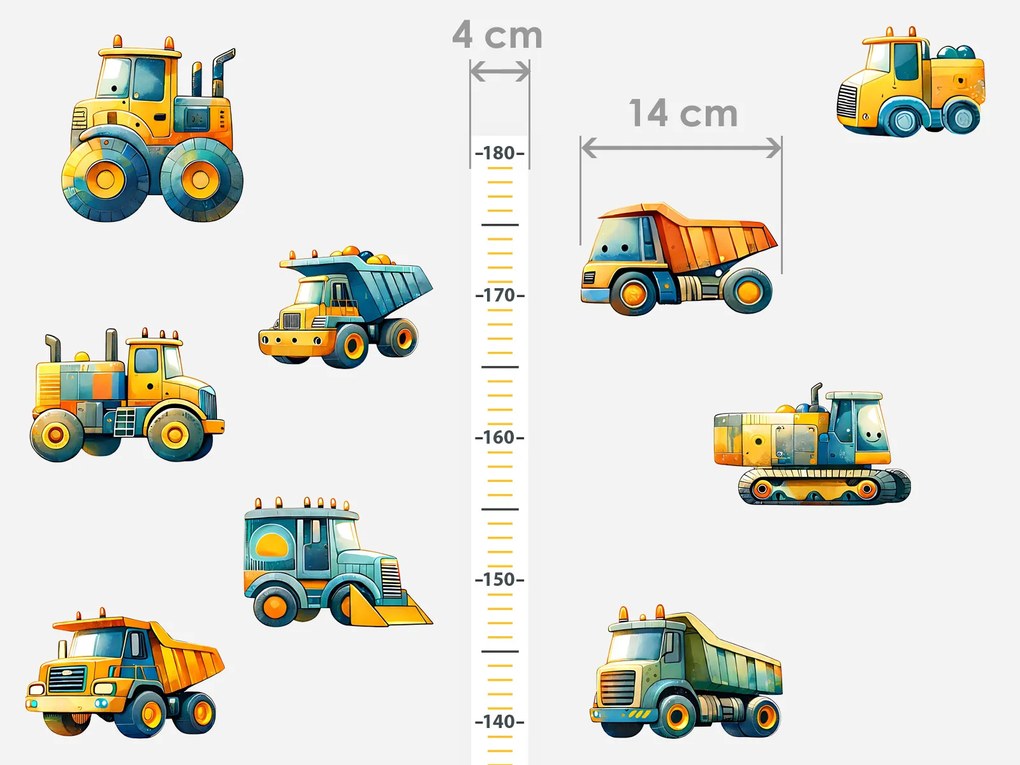 Metr stavební stroje textilní přelepitelné samolepky na zeď výška 180 cm