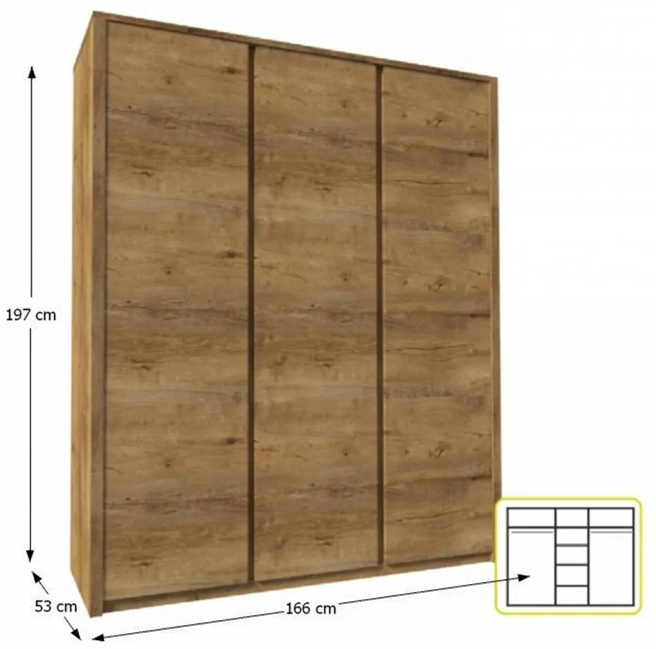 Kondela Skříň třídveřová, dub lefkas tmavý, MONTANA S3D