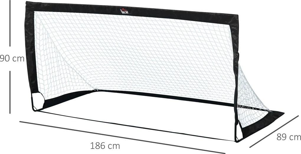 Fotbalové branky HOMCOM sada 2 skládacích mini branek z oceli a tetrolonu černé barvy 186x90x89 cm na zahradu a hřiště | Aosom.de