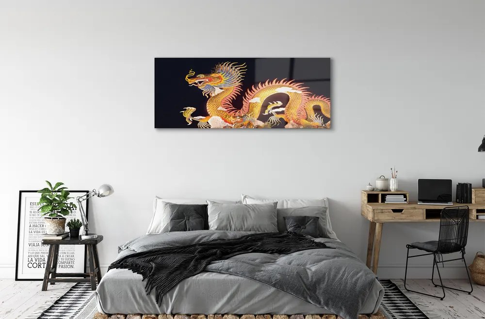 akrylový obraz Golden Japanese Dragon 120x60 cm